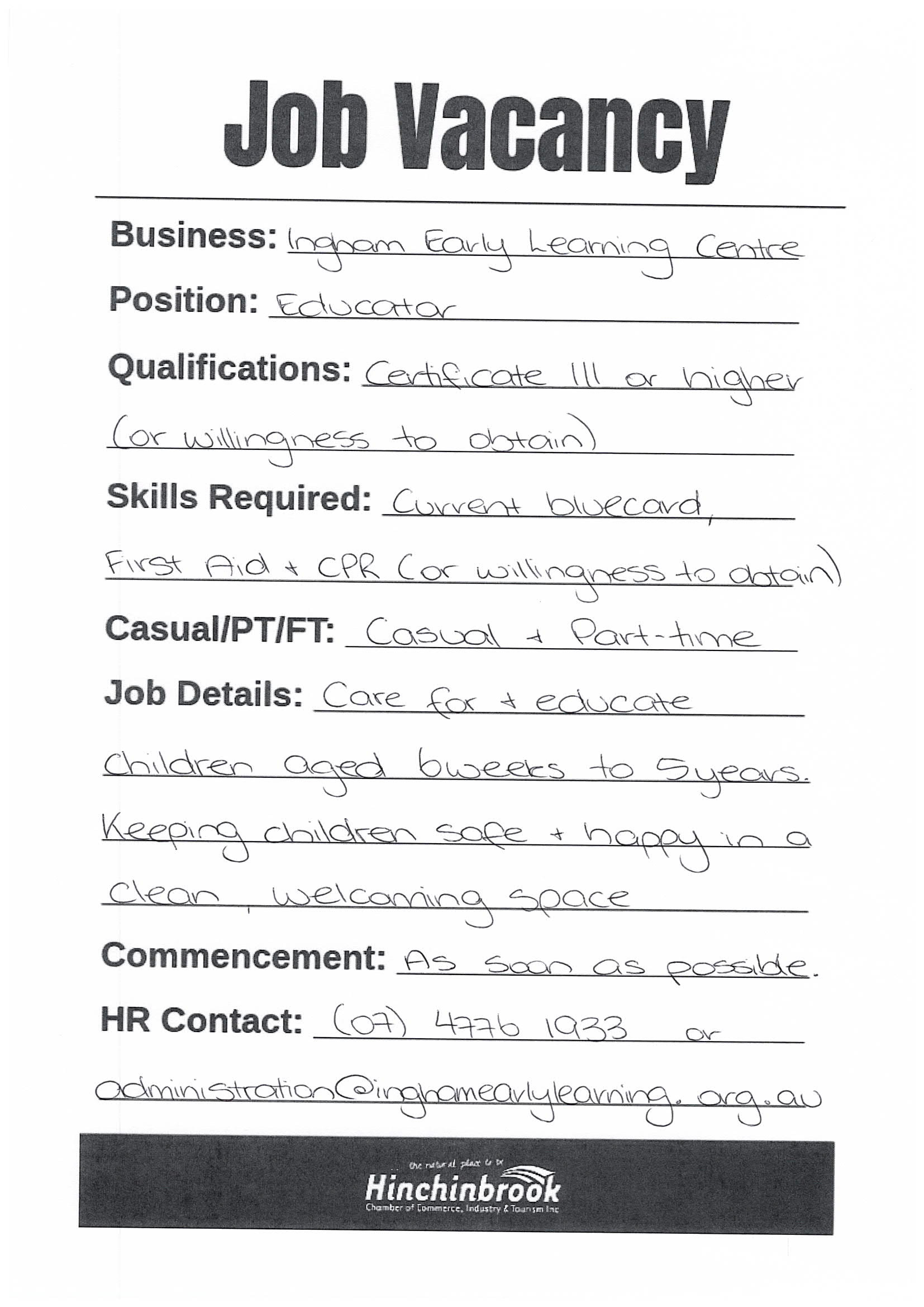 Local Employment Opportunities | Hinchnbrook Chamber of Commerce ...